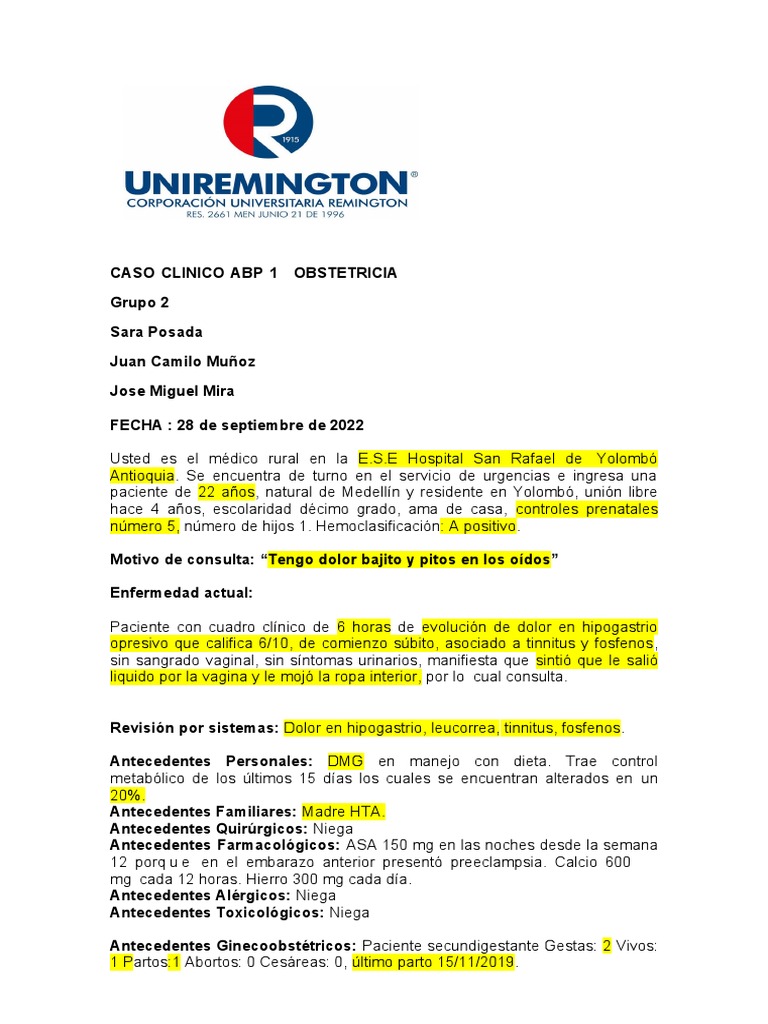 Caso Clinico Abp 1 Obstetricia | PDF
