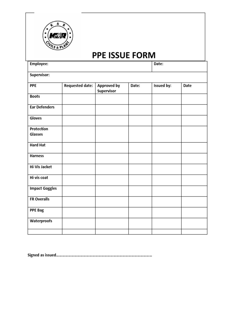 10) PPE issue form | PDF