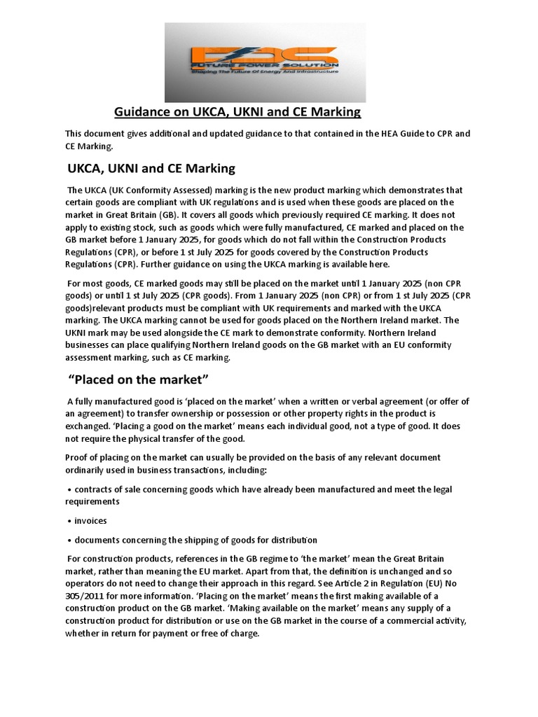 UKCA, UKNI, and CE Marking Guidance | PDF