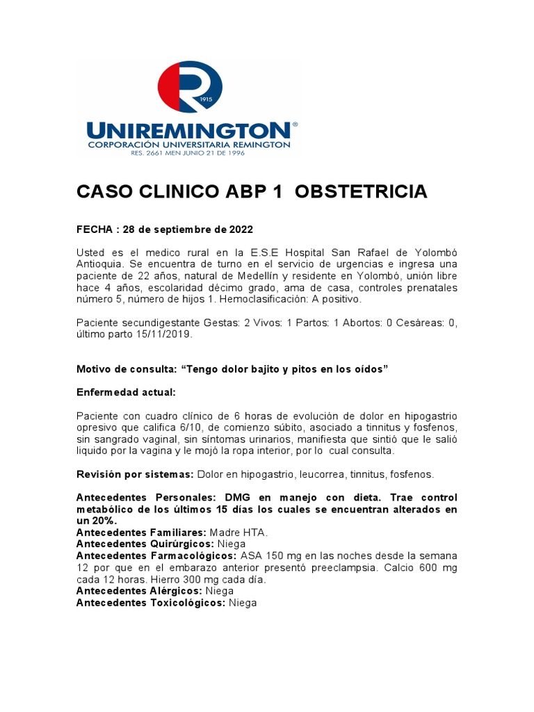 Caso Clinico Abp 1 Obstetricia | PDF