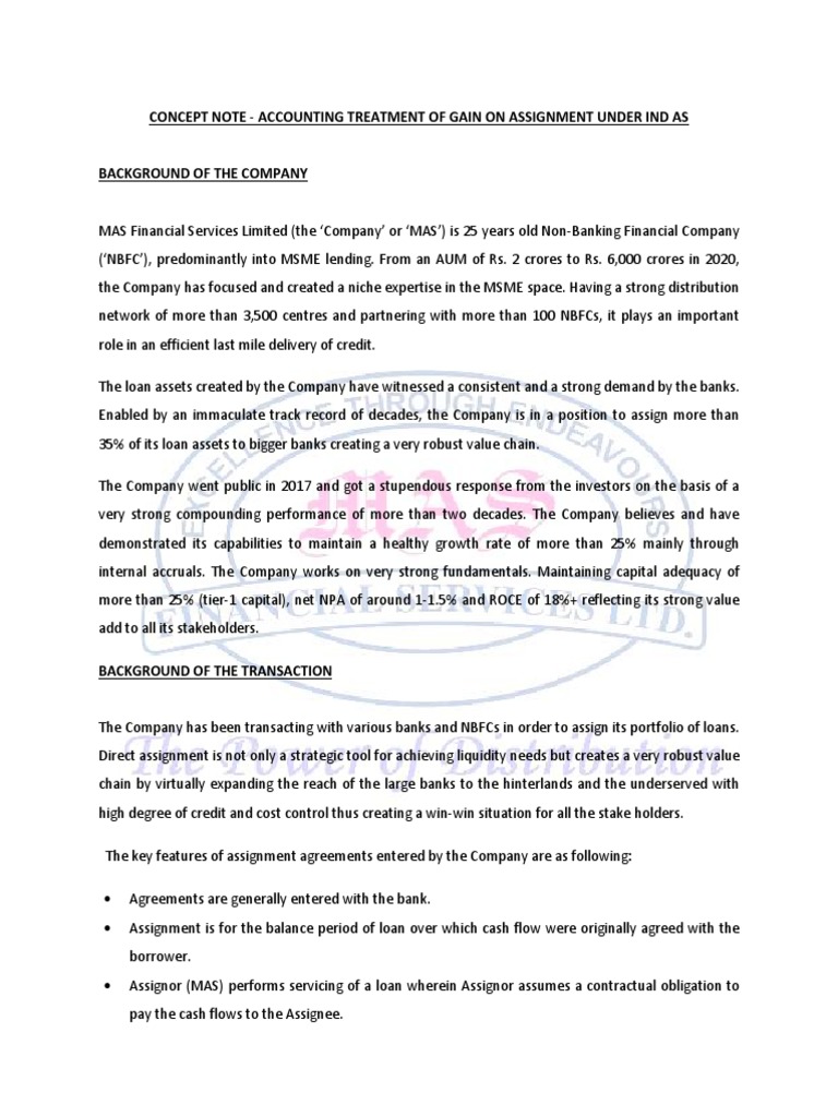 Concept Note Accounting Treatment of Gain On Assignment Under Ind ...