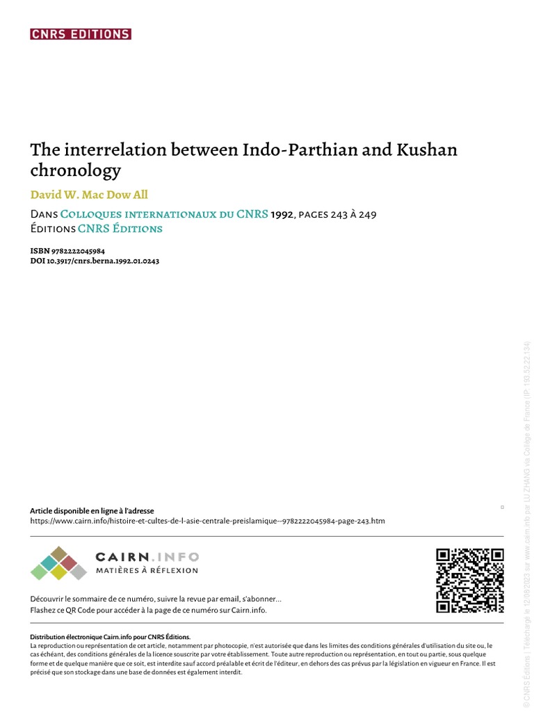 The Interrelation Between Indo-Parthian and Kushan Chronology | PDF
