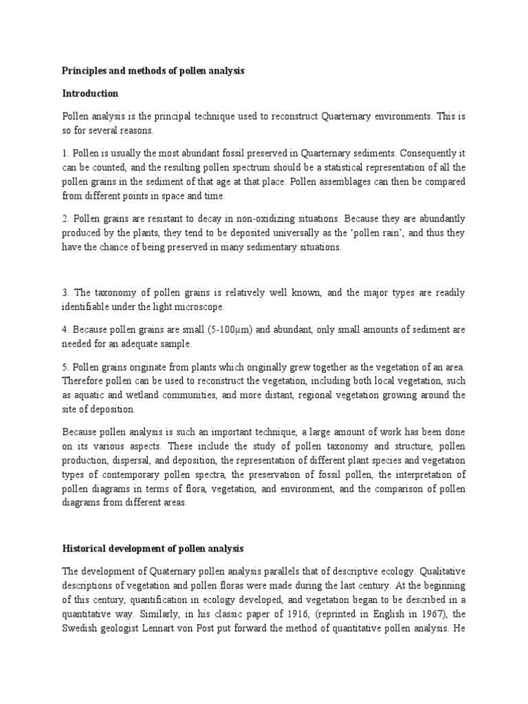 Principles and Methods of Pollen Analysis, Pollen Production ...