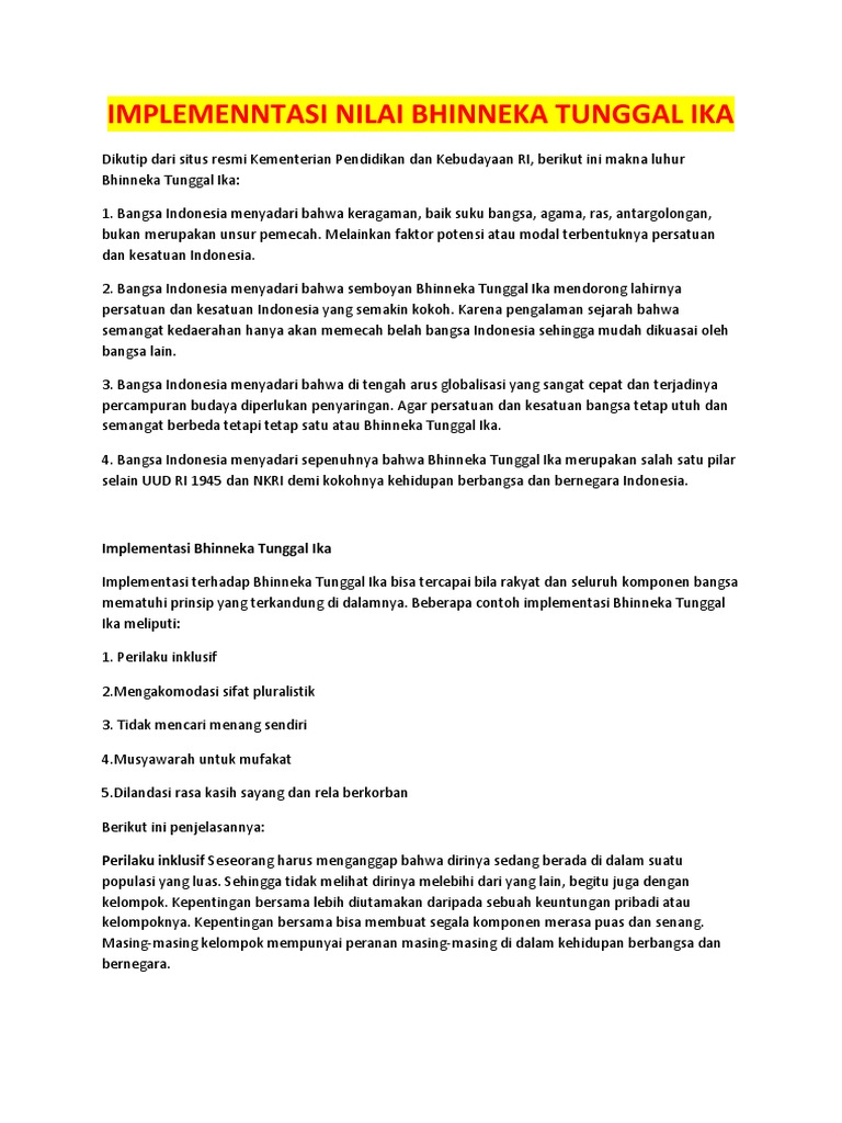 Implemenntasi Nilai Bhinneka Tunggal Ika | PDF | Ilmu Sosial | Agama & Spiritualitas
