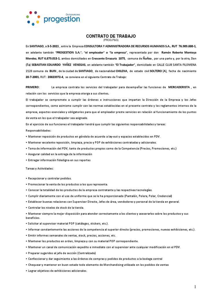 Contrato de Trabajo: Ramón Venegas | PDF | Salario | Business