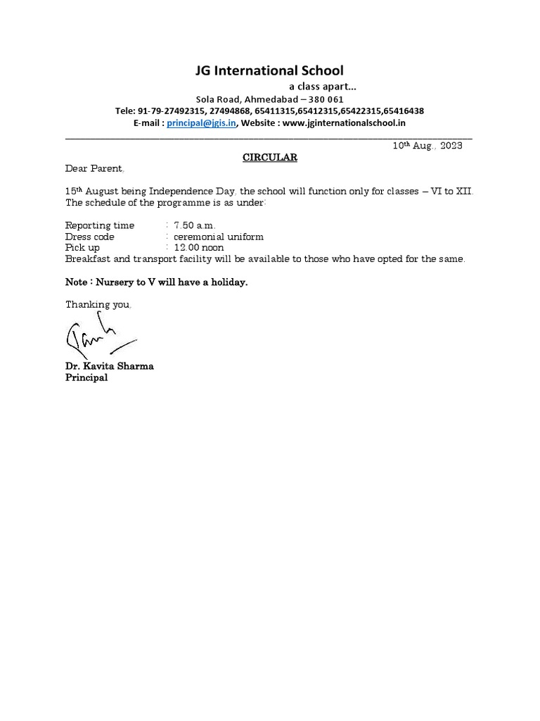 Independence Day Notice for Parents | PDF