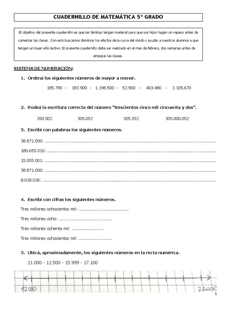 Cuadernillo 5º Matemática | PDF | Matemáticas