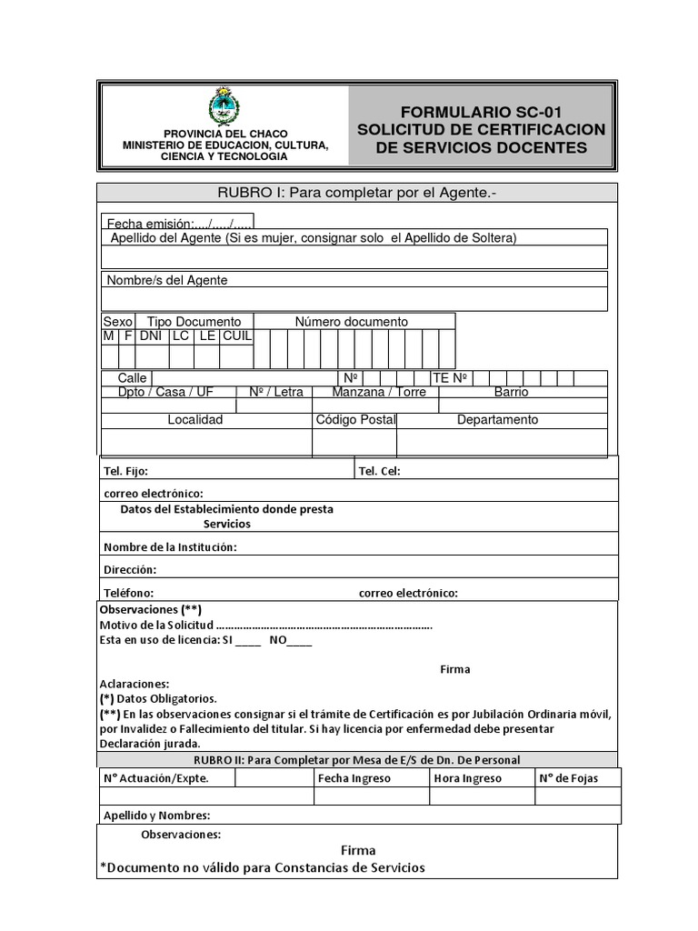 Solicitud de Certificación Docente SC-01 | PDF