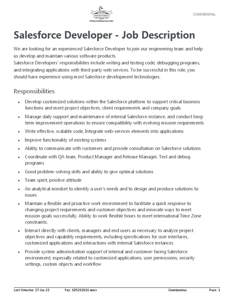 Salesforce Developer Job Description 2023-07 | PDF | Web Service ...