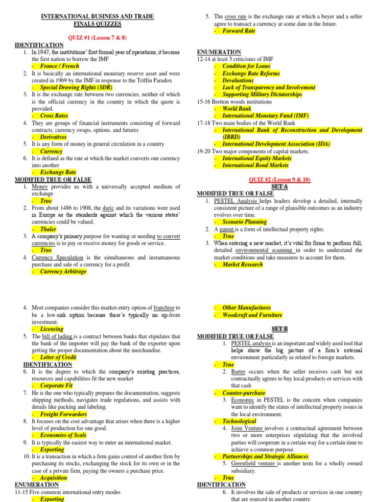 International Business Quiz Compilation | PDF | Strategic Management ...