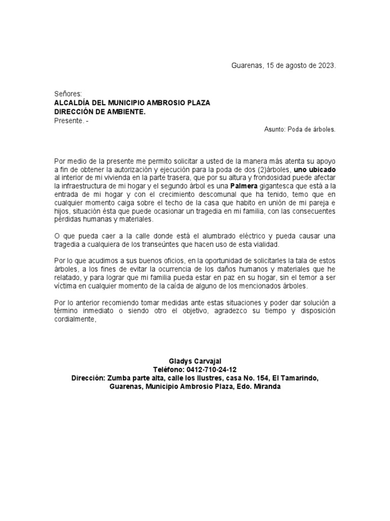 Carta Poda de Arboles | PDF