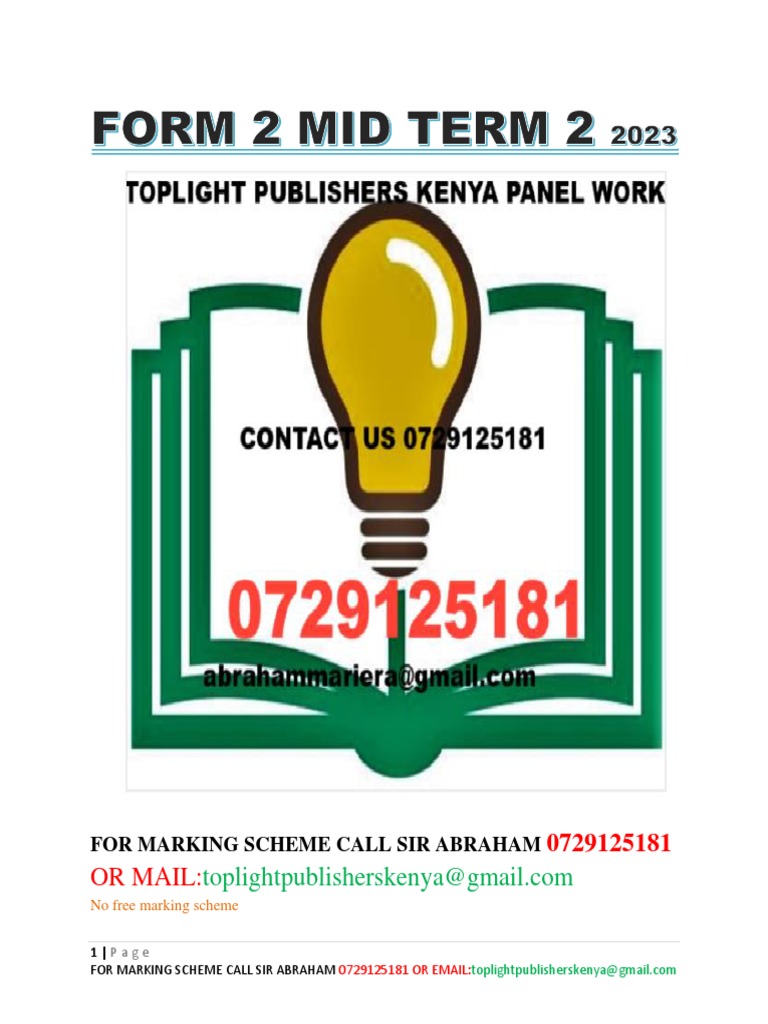 Form 2 Mid Term 2 2023 | PDF