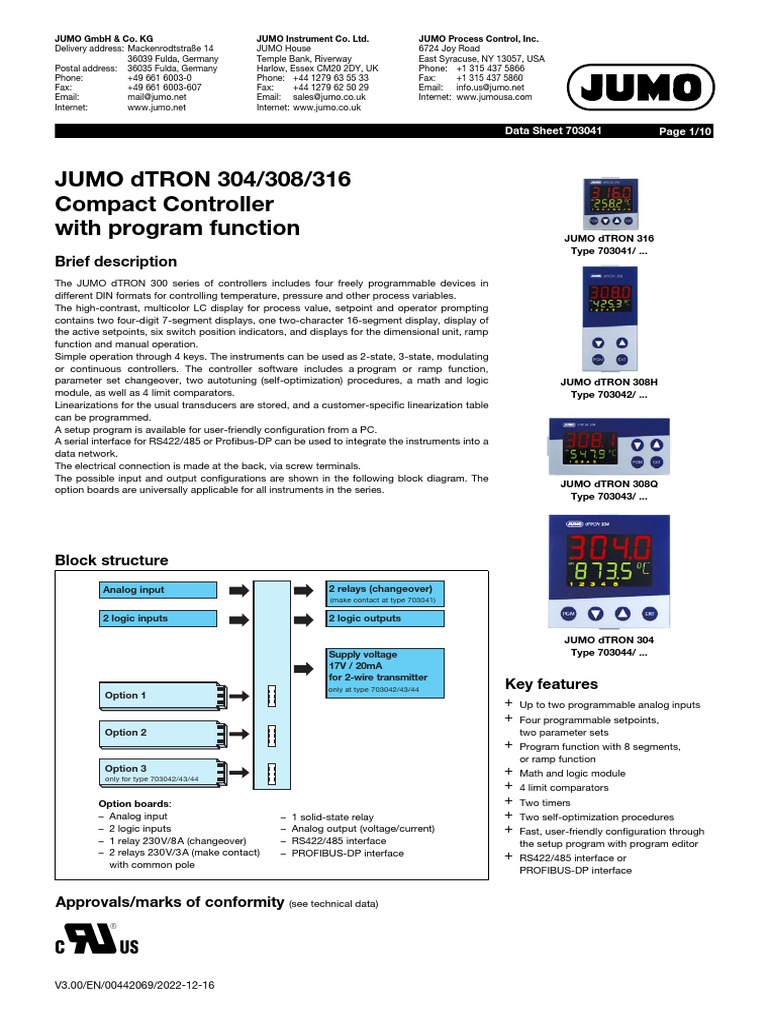 JUMO dTRON 304/308/316 Compact Controller With Program Function | PDF