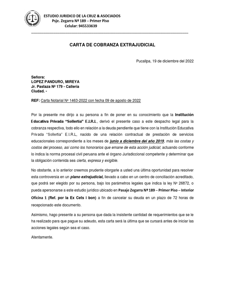 Carta de Cobranza Extrajudicial - 5 | PDF