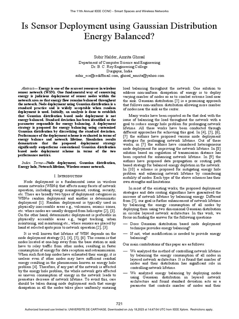 Is Sensor Deployment Using Gaussian Distribution Energy Balanced Pdf Wireless Sensor Network