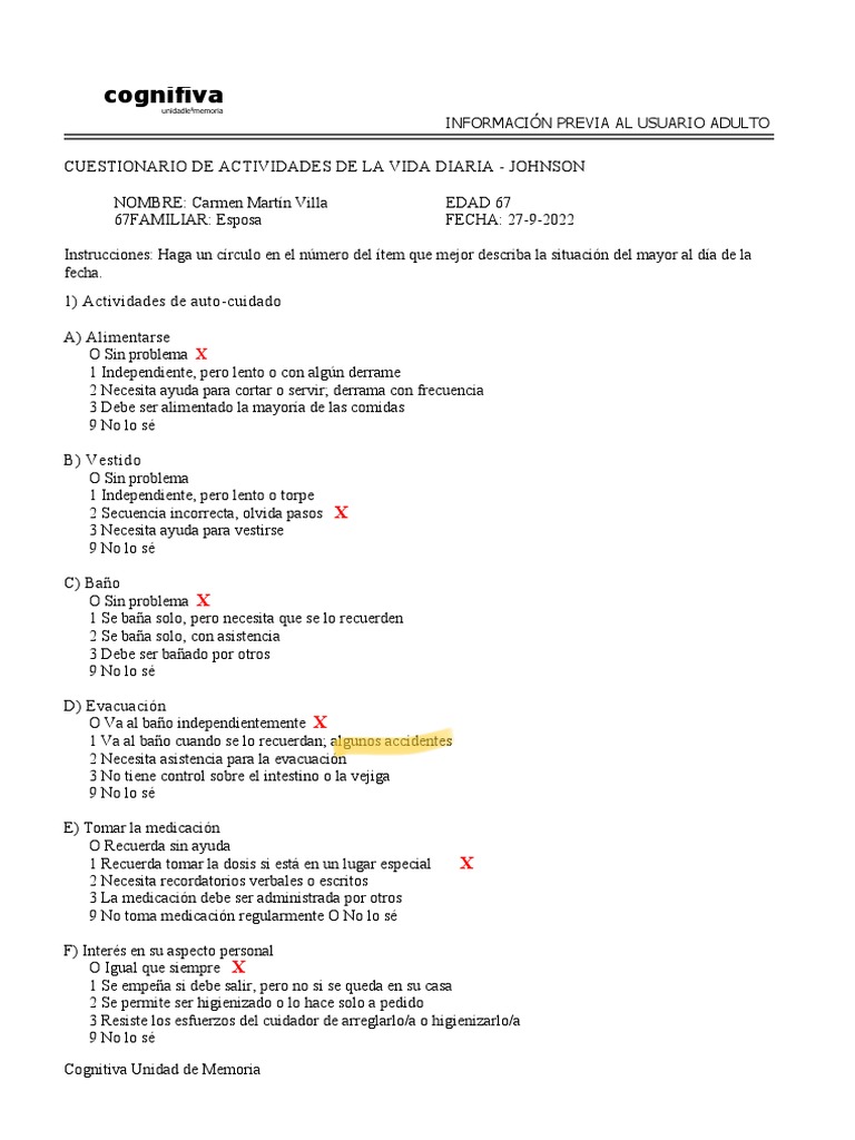 Escalas Cogn Sept 22 | PDF | Memoria