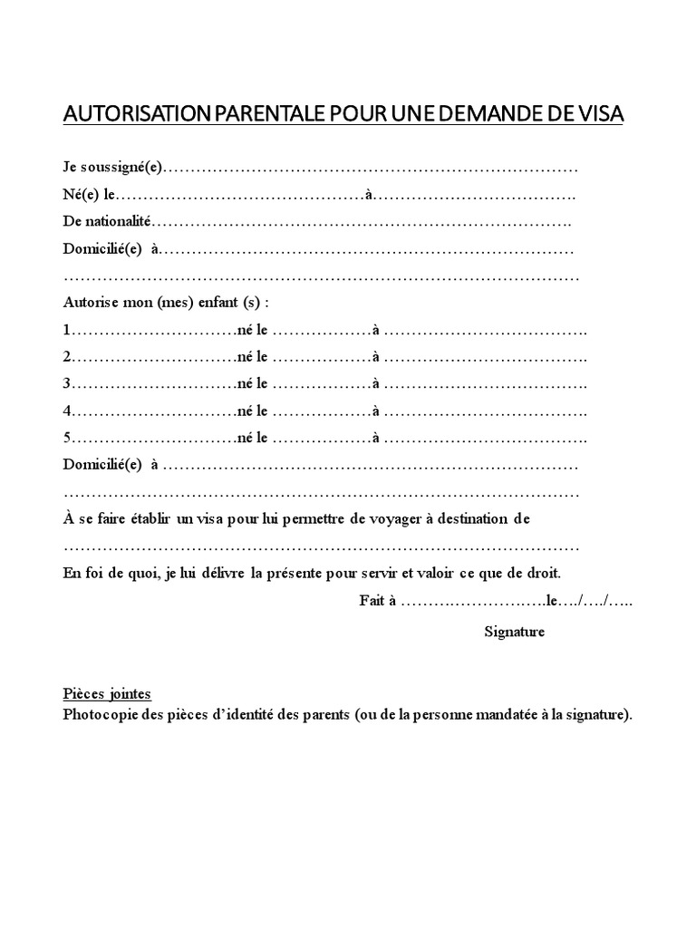 Autorisation Parentale Visa | PDF