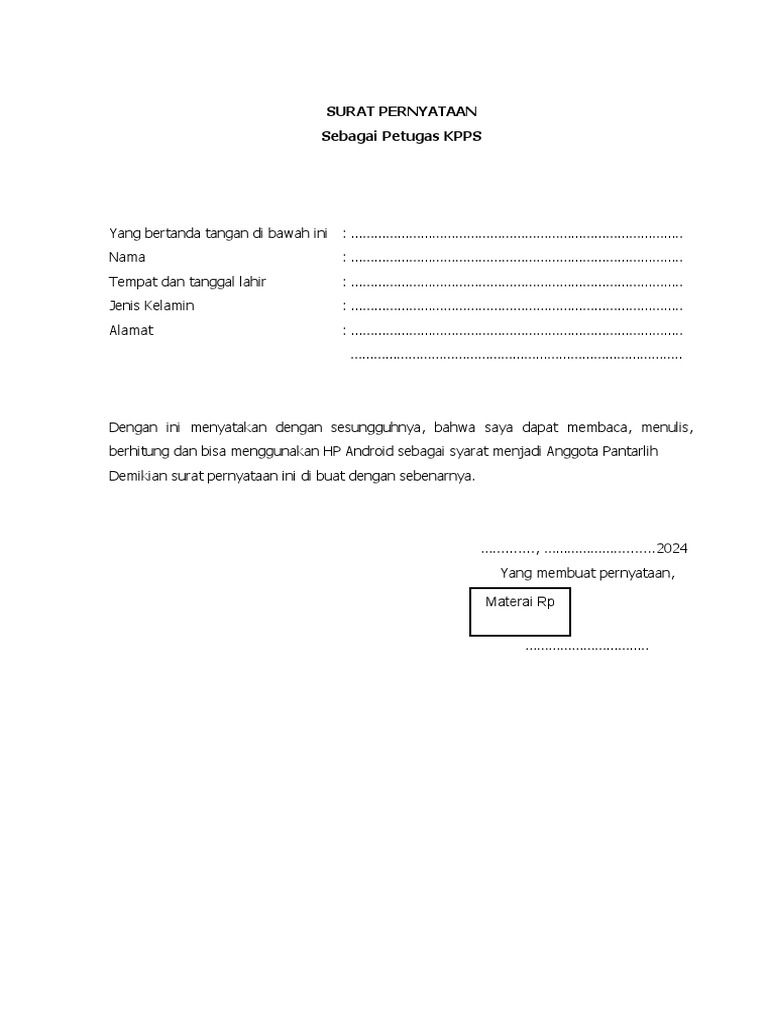 Surat Pernyataan Baca Tulis Kpps | PDF
