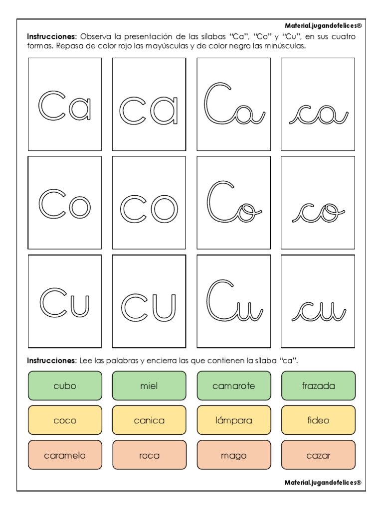 Guía de Apoyo - Sílabas Ca Co Cu | PDF