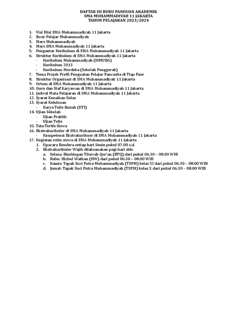 Daftar Isi Buku Panduan Akademik | PDF