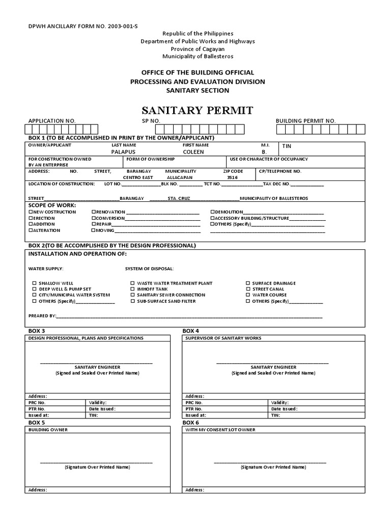 Sanitary Permit | PDF