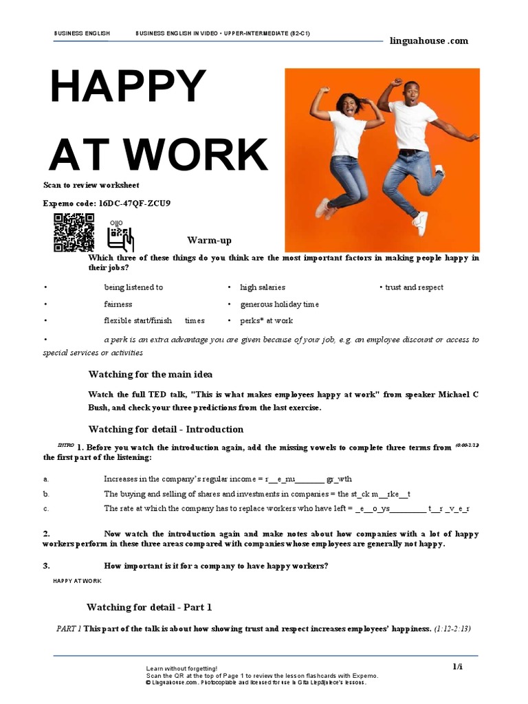 Happy at Work British English Teacher Ver2 BW | PDF | Stress (Linguistics) | Employee Benefits