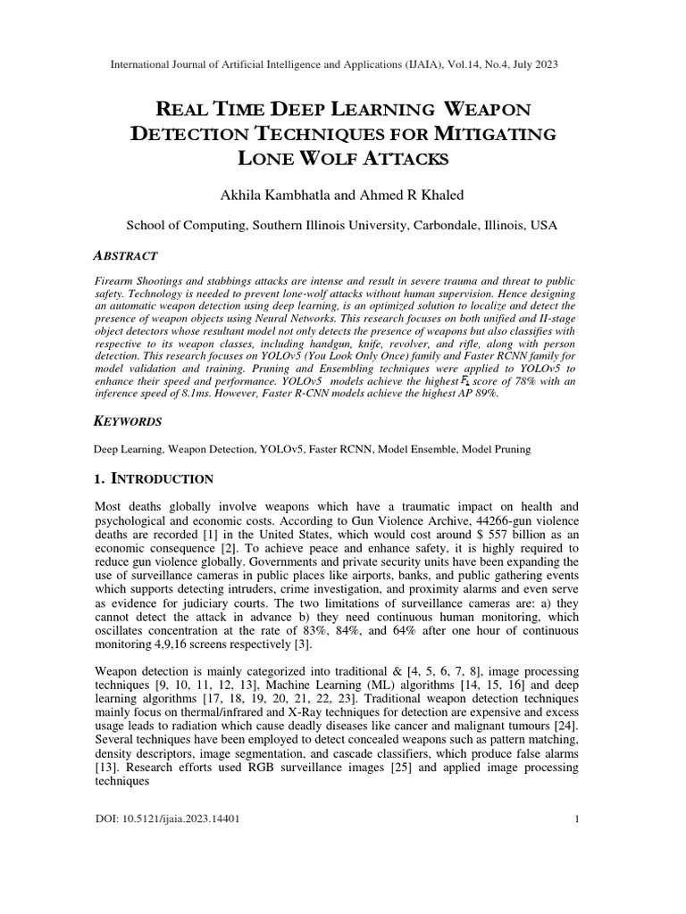 Real Time Deep Learning Weapon Detection Techniques For Mitigating Lone ...