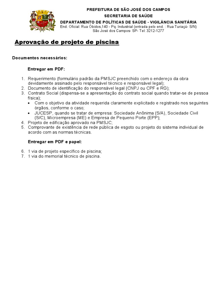 Anexo II Relacao de Documentos Piscina Mesclado | PDF