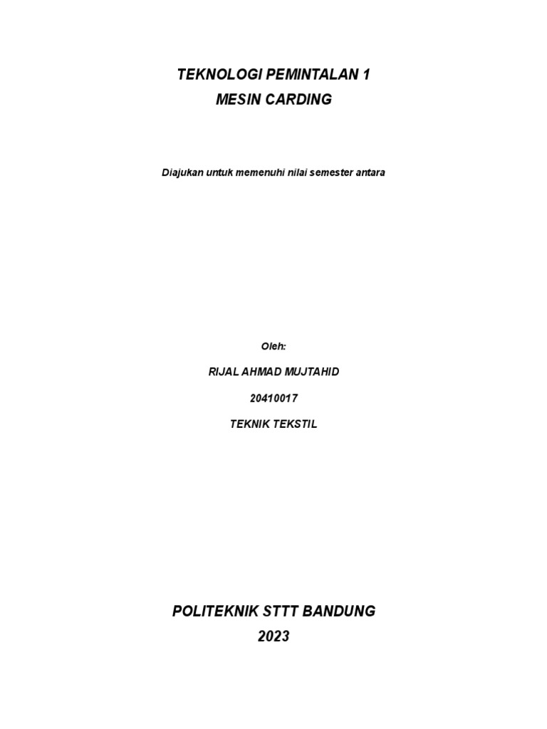 Mesin Carding - 20410017 | PDF