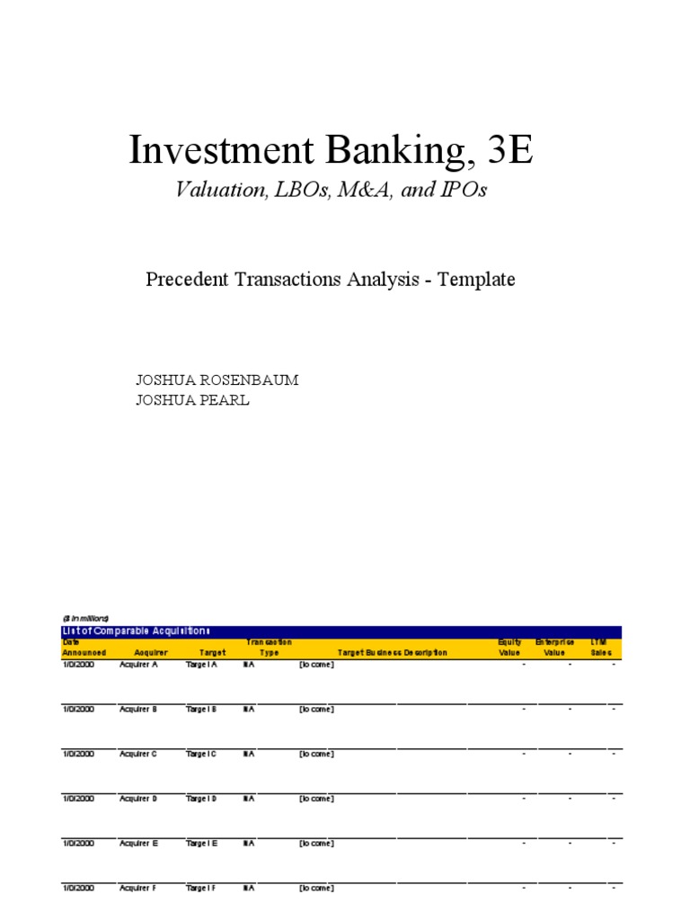 Precedent Transactions Analysis Template | PDF