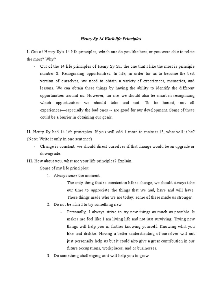 Henry Sy 14 Work Life Principles - Gayo | PDF