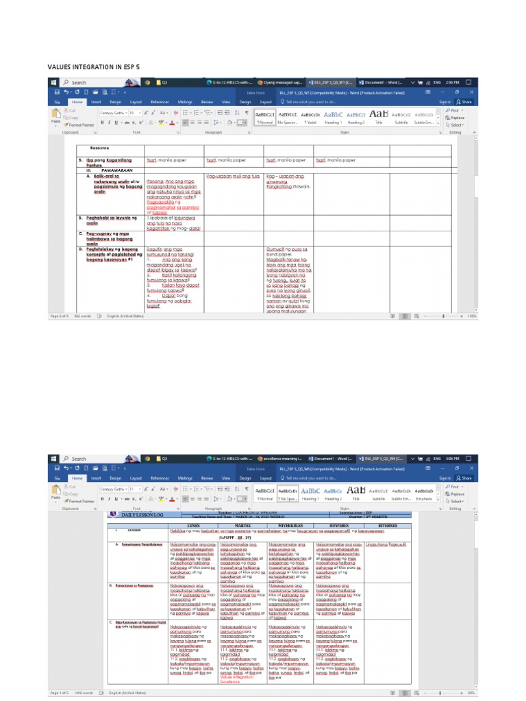 Values Integration in Esp 5 | PDF