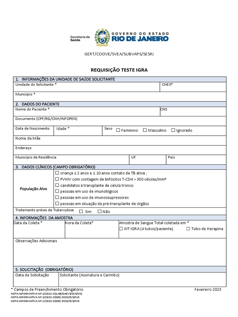 Requisição de Teste IGRA para Tuberculose | PDF