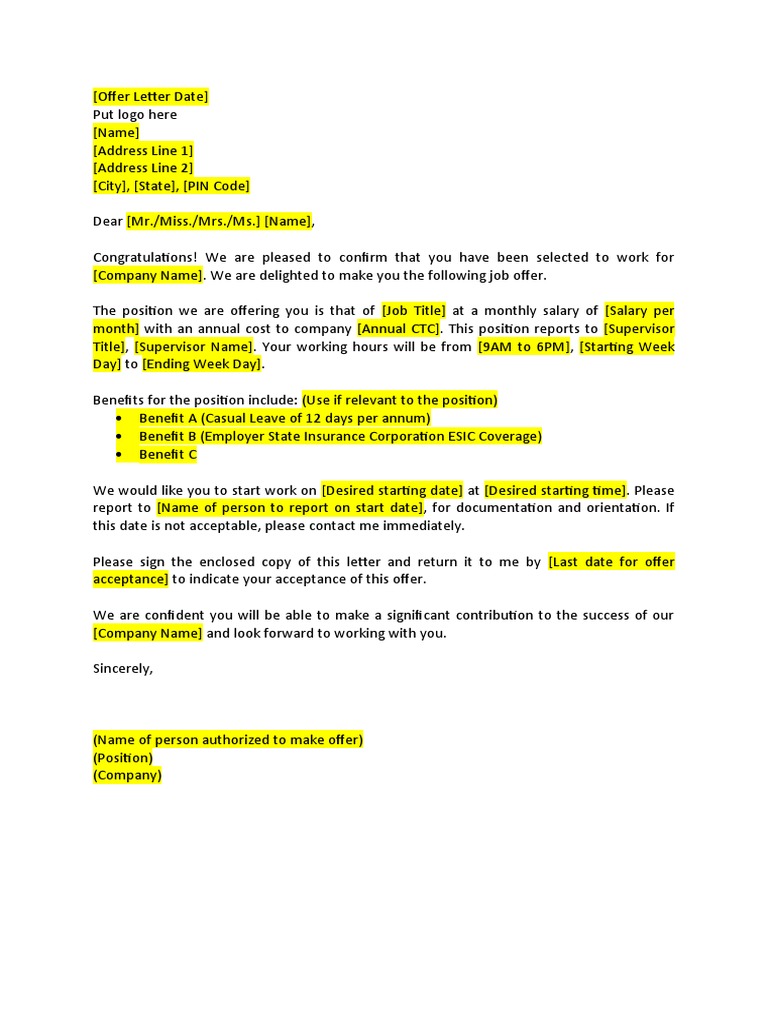 Job Offer Letter Template | PDF