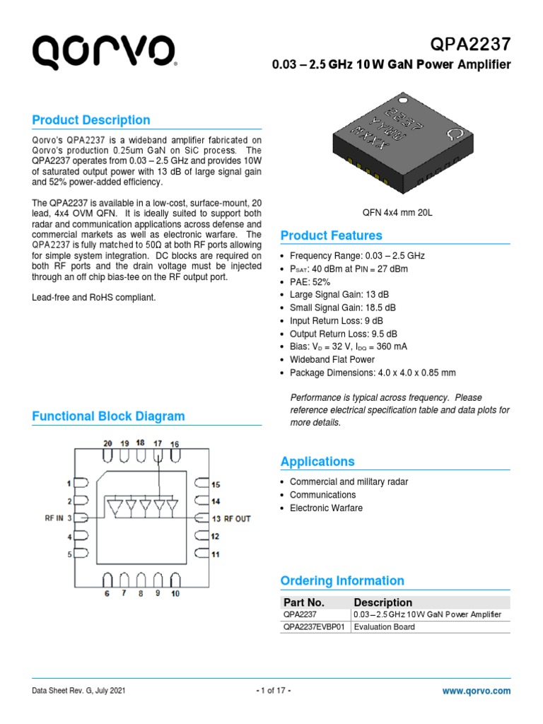 QPA2237 Data Sheet | PDF | Amplifier | Decibel