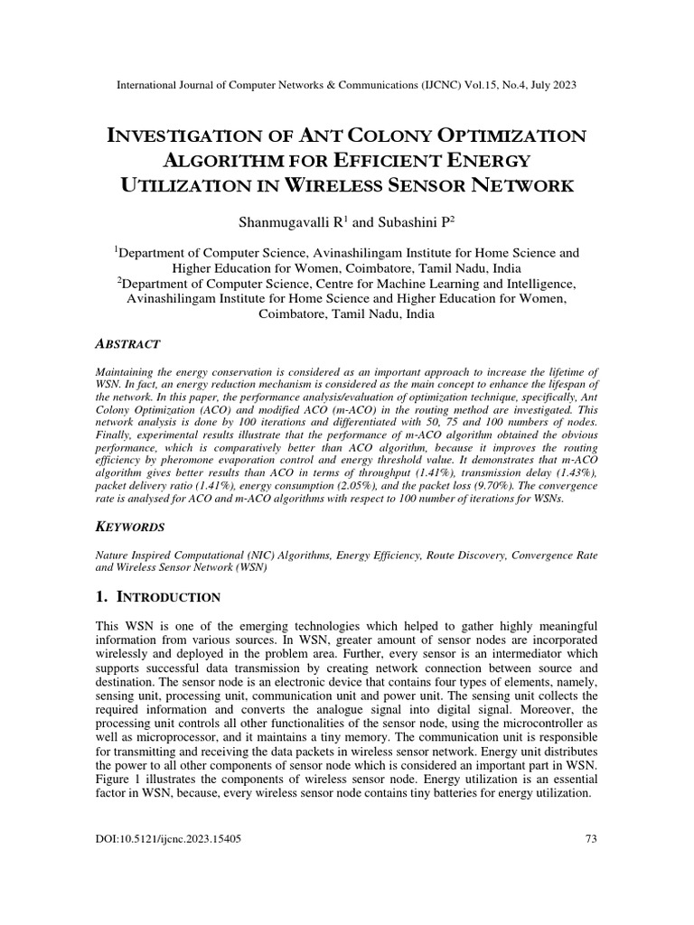 Investigation Of Ant Colony Optimization Algorithm For Efficient Energy Utilization In Wireless 