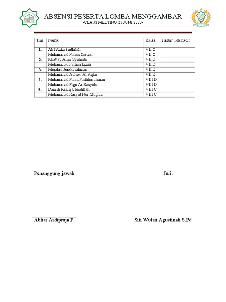 Absensi Peserta Lomba Menggambar | PDF