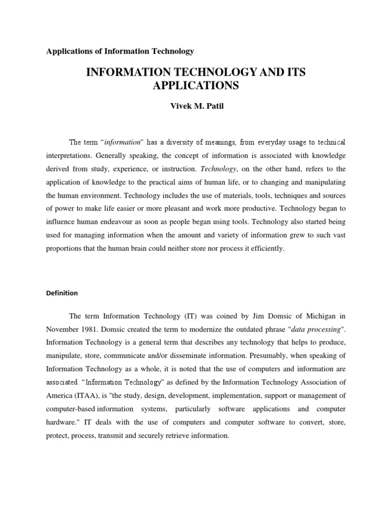Applications of Information Technology | PDF | Information Technology ...