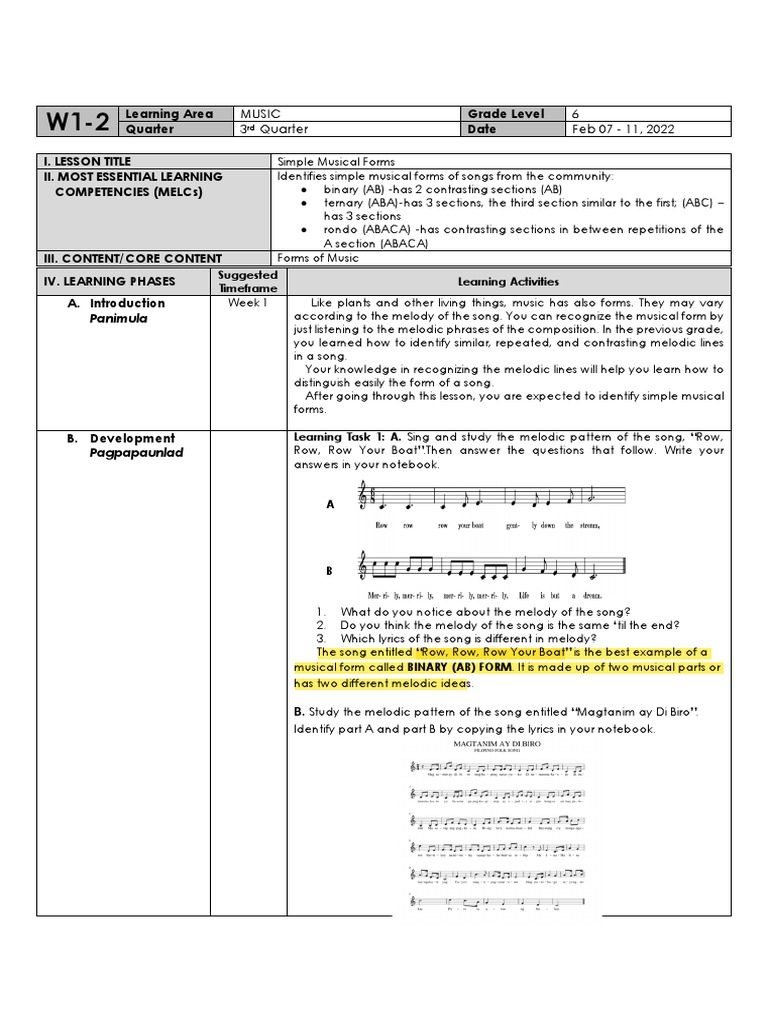 Music Grade 6 Quarter 3 | PDF | Musical Forms | Elements Of Music