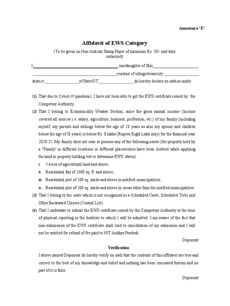 EWS Affidavit for Certificate Delay | PDF