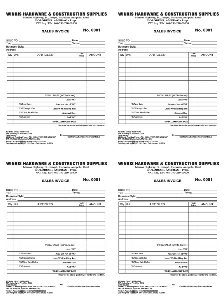 Winris Hardware Construction Supply Si Sample New | PDF