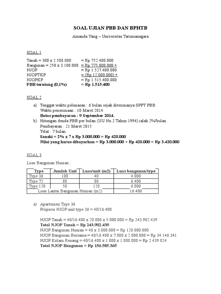 Jawaban Ujian PBB & BPHTB - Amanda Yang | PDF