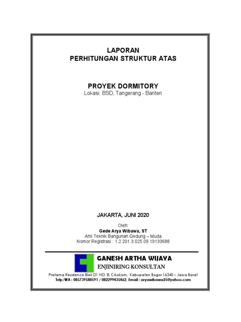 Laporan Perhitungan Struktur Dormitory BSD - 28!05!2023-Dikompresi | PDF