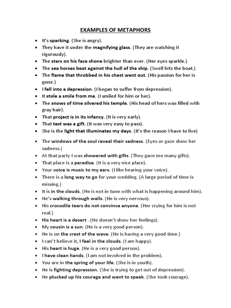 Metaphors List | PDF | Language Arts & Discipline | Religion & Spirituality