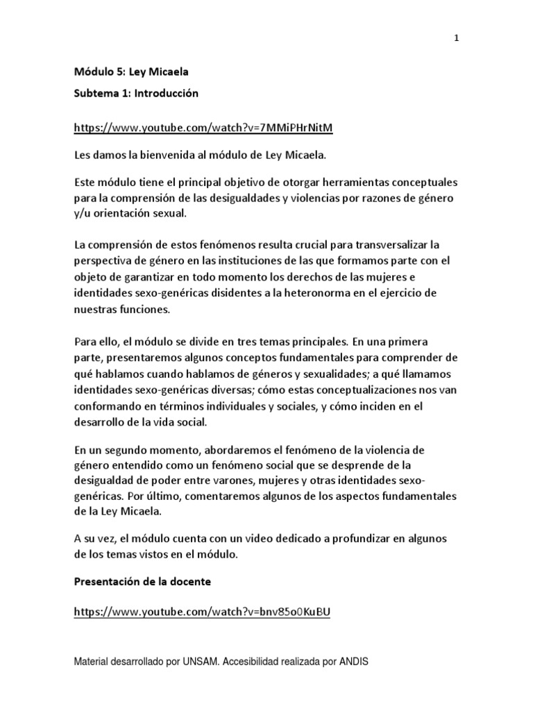 Módulo 5. Capítulo 1. Ley Micaela | PDF | La violencia contra las mujeres | Género