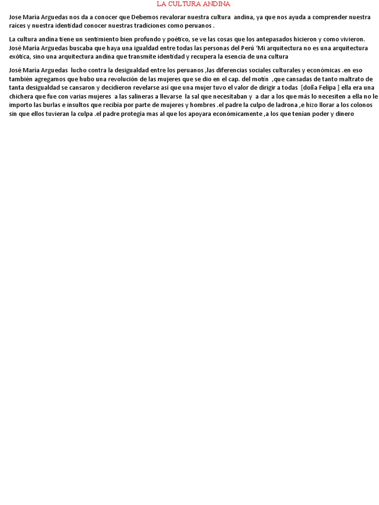 La Cultura Andina | PDF