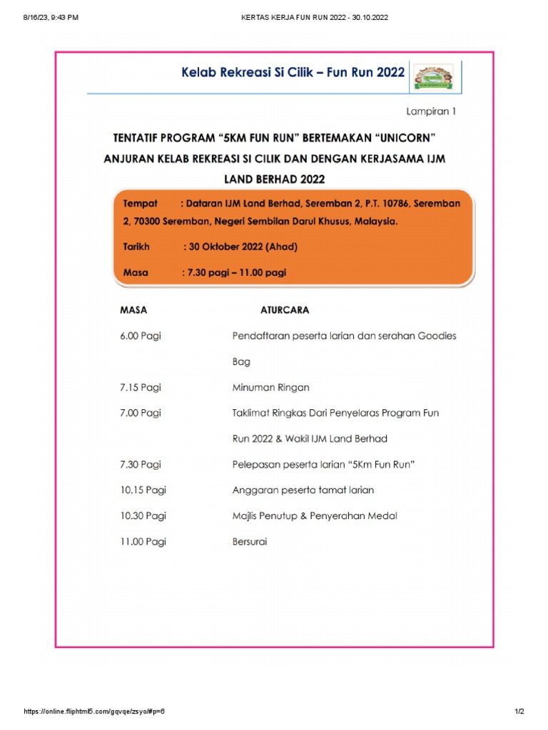 Kertas Kerja Fun Run 2023 | PDF