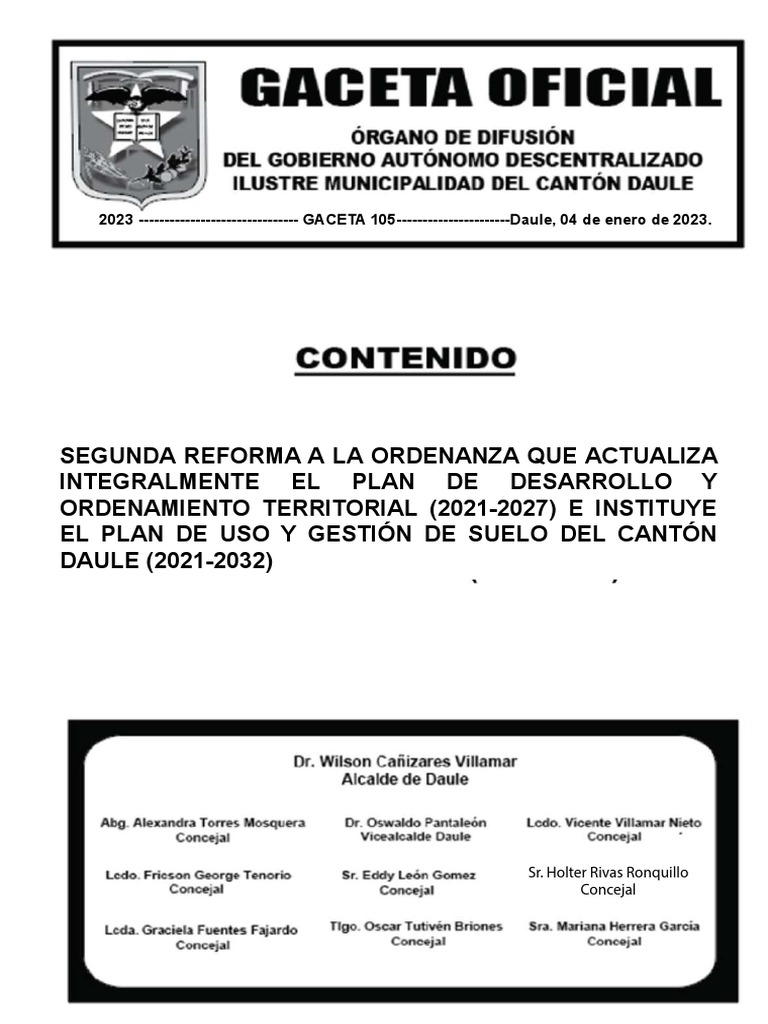 Reforma al Plan de Ordenamiento Territorial Daule | PDF | Gobierno local
