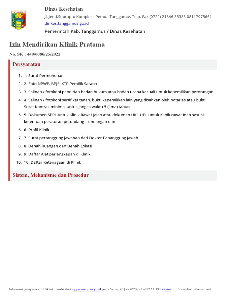 Unduh Standar Pelayanan Izin Mendirikan Klinik Pratama Pdf
