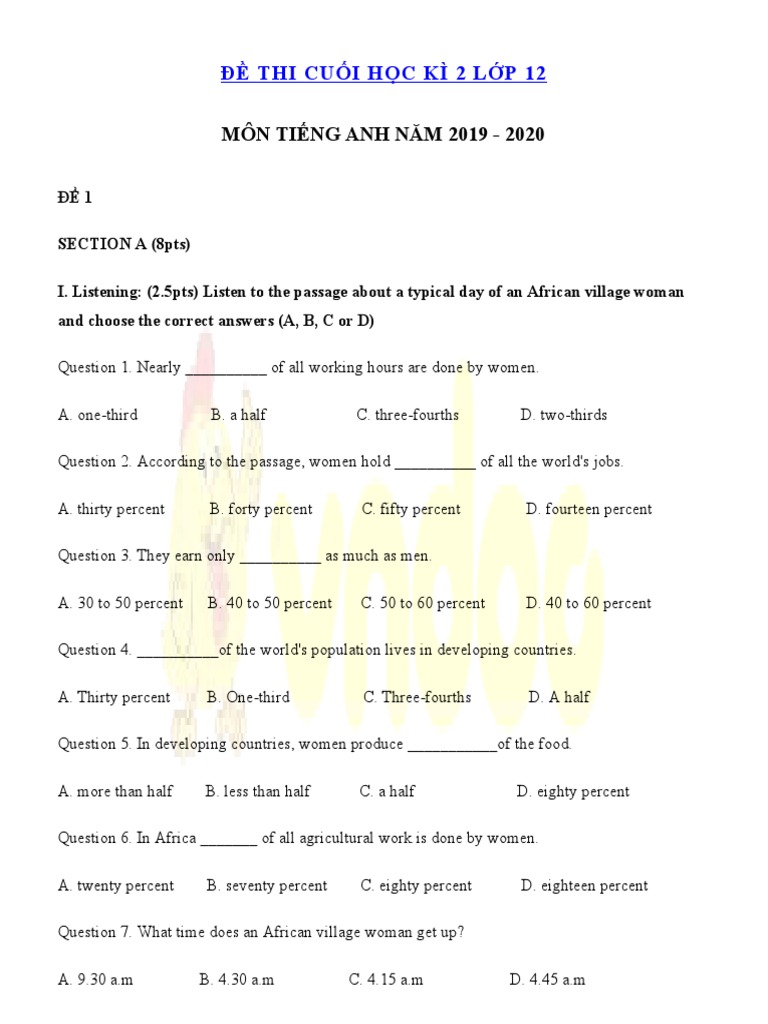 20 de Thi Hoc Ky 2 Mon Tieng Anh Lop 12 Co Dap An | PDF | Poaching | Crime & Violence